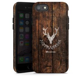 DeinDesign iPhone SE (2022) Handy Panzer Handyh&uuml;lle robuste Outdoor H&uuml;lle Schutzh&uuml;lle matt Wood Deer Wooden Look Tough Case