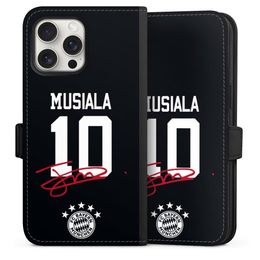 DeinDesign iPhone 15 Pro Max Handy Klapph&uuml;lle Handyh&uuml;lle aus Kunst Leder schwarz Flip Case Jamal Musiala Fcb Fc Bayern M&uuml;nchen Sideflip mit Lasche