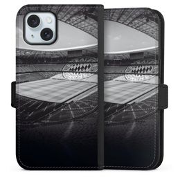 DeinDesign iPhone 15 Handy Klapph&uuml;lle Handyh&uuml;lle aus Kunst Leder schwarz Flip Case Stadium Fcb Fc Bayern M&uuml;nchen Sideflip mit Lasche