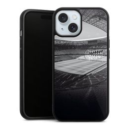DeinDesign iPhone 15 Handy Gallery Case Handyh&uuml;lle 9H Geh&auml;rtetes Glas R&uuml;ckseite H&uuml;lle Stadium Fcb Fc Bayern M&uuml;nchen Gallery Case