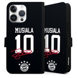 DeinDesign iPhone 14 Pro Max Handy Klapph&uuml;lle Handyh&uuml;lle aus Kunst Leder schwarz Flip Case Jamal Musiala Fcb Fc Bayern M&uuml;nchen Sideflip mit Lasche