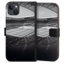 DeinDesign iPhone 14 Plus Handy Klapph&uuml;lle Handyh&uuml;lle aus Kunst Leder schwarz Flip Case Stadium Fcb Fc Bayern M&uuml;nchen Sideflip mit langer Lasche
