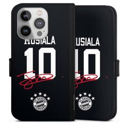 DeinDesign iPhone 14 Pro Handy Klapph&uuml;lle Handyh&uuml;lle aus Kunst Leder schwarz Flip Case Jamal Musiala Fcb Fc Bayern M&uuml;nchen Sideflip mit langer Lasche