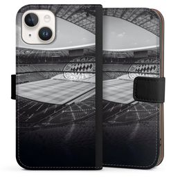 DeinDesign iPhone 14 Handy Klapph&uuml;lle Handyh&uuml;lle aus Kunst Leder schwarz Flip Case Stadium Fcb Fc Bayern M&uuml;nchen Sideflip mit Lasche