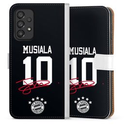DeinDesign Galaxy A33 5G Handy Klapph&uuml;lle Handyh&uuml;lle aus Kunst Leder wei&szlig; Flip Case Fcb Jamal Musiala Fc Bayern M&uuml;nchen Sideflip mit Lasche
