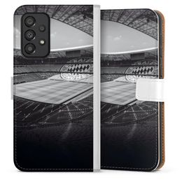 DeinDesign Galaxy A33 5G Handy Klapph&uuml;lle Handyh&uuml;lle aus Kunst Leder wei&szlig; Flip Case Stadium Fcb Fc Bayern M&uuml;nchen Sideflip mit Lasche