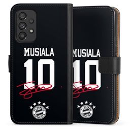 DeinDesign Galaxy A53 5G Handy Klapph&uuml;lle Handyh&uuml;lle aus Kunst Leder schwarz Flip Case Fcb Jamal Musiala Fc Bayern M&uuml;nchen Sideflip mit langer Lasche