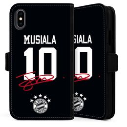 DeinDesign iPhone X Handy Klapph&uuml;lle Handyh&uuml;lle aus Kunst Leder schwarz Flip Case Jamal Musiala Fcb Fc Bayern M&uuml;nchen Sideflip mit langer Lasche