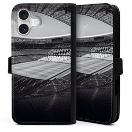 DeinDesign iPhone 16 Plus Handy Klapph&uuml;lle Handyh&uuml;lle aus Kunst Leder schwarz Flip Case Stadium Fcb Fc Bayern M&uuml;nchen Sideflip mit Lasche
