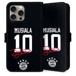 DeinDesign iPhone 16 Pro Handy Klapph&uuml;lle Handyh&uuml;lle aus Kunst Leder schwarz Flip Case Jamal Musiala Fcb Fc Bayern M&uuml;nchen Sideflip mit Lasche