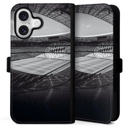 DeinDesign iPhone 16 Handy Klapph&uuml;lle Handyh&uuml;lle aus Kunst Leder schwarz Flip Case Stadium Fcb Fc Bayern M&uuml;nchen Sideflip mit Lasche
