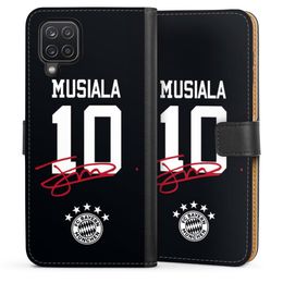 DeinDesign Galaxy A12 Handy Klapph&uuml;lle Handyh&uuml;lle aus Kunst Leder schwarz Flip Case Fcb Jamal Musiala Fc Bayern M&uuml;nchen Sideflip mit langer Lasche