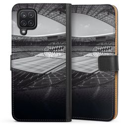 DeinDesign Galaxy A12 Handy Klapph&uuml;lle Handyh&uuml;lle aus Kunst Leder schwarz Flip Case Stadium Fcb Fc Bayern M&uuml;nchen Sideflip mit langer Lasche