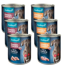 ZooRoyal Herzen Mixpaket Hunde-Nassfutter ohne Getreide- und Zuckerzusatz 6x800g
