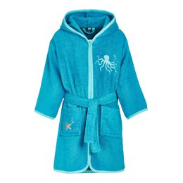 Playshoes Bademantel Jungen Gr&ouml;&szlig;e 98/104 t&uuml;rkis / hellblau / orange