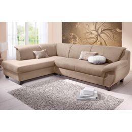 Ecksofa Home Affaire "Yesterday zeitlos und elegant, bequeme Armlehnen, L-Form", beige (natur), B:254cm H:80cm T:186cm, Struktur (100% Polyester);Primabelle-Microfaser (100% Polyester);Antikleder-Optik Melrose (100% Polyester), Sofas, Ecksofa, wahlweise mit Bettfunktion, auch in Cord