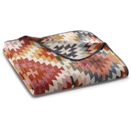 Wohndecke Biederlack "Nomad", orange (ecru, orange), B:150cm L:200cm, Baumwolle, Polyacryl, Polyester, Wohndecken, mit geketteltem Zierstich, Kuscheldecke
