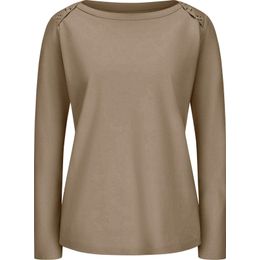 CR&Eacute;ATION L Damen Langarmshirt mit Zierkn&ouml;pfen sesam Gr&ouml;&szlig;e 36