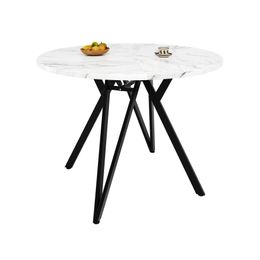 ABRIHOME Runder Esstisch mit Marmoroptik und Metallbeinen in Schwarz | Gr.: onesize