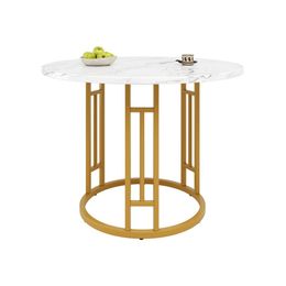 ABRIHOME Runder Esstisch aus Metall und MDF-Marmor in Gold | Gr.: onesize
