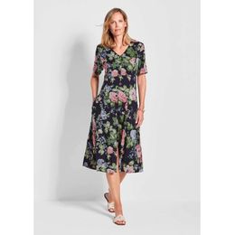 GOLDNER Kurzgr&ouml;&szlig;e: Viskosekleid mit floralem Muster in marine / gemustert | Gr.: 19