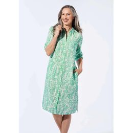 GOLDNER Leinenkleid mit Print und 3/4-Arm in salbei / wei&szlig; / gemustert | Gr.: 38