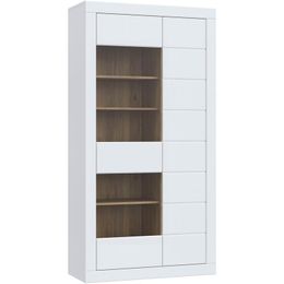 FORTE Vitrine »Lefkadas, Breite 101cm, Höhe 196cm« Highboardvitrine, grifflose Front, breite Rahmenoptik mit Glaseinsatz Weiß/Mauvella Eiche...