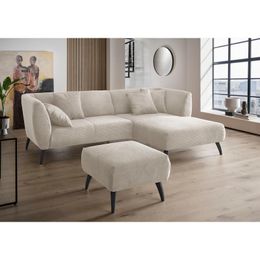 Inosign Ecksofa »Colori Polstermöbel mit zeitlos eleganter Rückenführung. L-Form« Holzfußfarbe wählbar, inkl. 4x Zierkissen silber