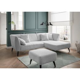 Inosign Ecksofa »Colori Polstermöbel mit zeitlos eleganter Rückenführung. L-Form« Holzfußfarbe wählbar, inkl. 4x Zierkissen silber