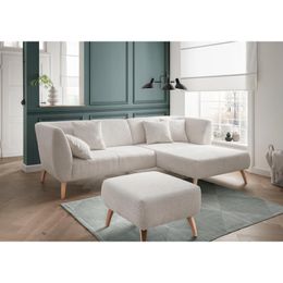 Inosign Ecksofa »Colori Polstermöbel mit zeitlos eleganter Rückenführung. L-Form« Holzfußfarbe wählbar, inkl. 4x Zierkissen weiß