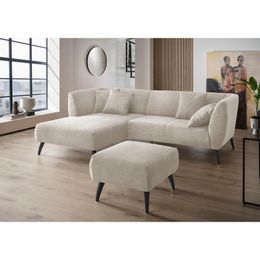 Inosign Ecksofa »Colori Polstermöbel mit zeitlos eleganter Rückenführung. L-Form« Holzfußfarbe wählbar, inkl. 4x Zierkissen silber