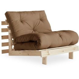Karup Design Daybett »Daybett Roots Schlafsofa – Gästebett & Sofa aus FSC -Kiefer« Inkl. Futonmatratze, in mehreren Größen & Farben erhältlich Mocca