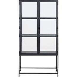 ACTONA GROUP Glasvitrine mit Glast&uuml;ren und Metallrahmen, 3 Einlegeb&ouml;den, B: 77 x H: 150 cm Esche schwarz / matt schwarz schwarz