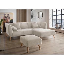 Inosign Ecksofa »Colori Polstermöbel mit zeitlos eleganter Rückenführung. L-Form« Holzfußfarbe wählbar, inkl. 4x Zierkissen silber