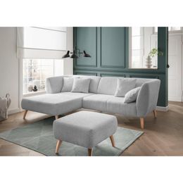 Inosign Ecksofa »Colori Polstermöbel mit zeitlos eleganter Rückenführung. L-Form« Holzfußfarbe wählbar, inkl. 4x Zierkissen silber