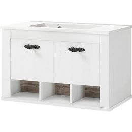 Home Affaire Waschtisch &raquo;Florenz, Waschbeckenunterschrank inkl. Waschbecken, Metallgriffe&laquo; in Pinie Wei&szlig;, h&auml;ngend, Breite 82 cm, inkl....