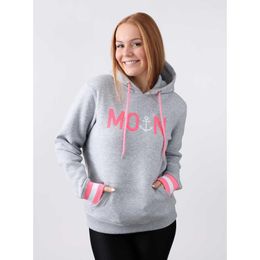 Zwillingsherz Damen Hoodie &raquo;"Rahel"&laquo;, Kontrastb&uuml;ndchen, K&auml;ngurutasche, Langarm, Kapuze, Kordelzug grau XL