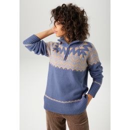 Aniston CASUAL Strickpullover mit Kragen und Reißverschluss blau-beige-hellblau 32/34 32/34 Damenpullover mit überschnittenen Schultern und langen...