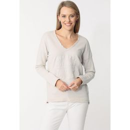 Zwillingsherz Damen Sweatshirt, ausgefranster V-Ausschnitt, Vintage Look, Langarm beige L/XL (L/XL)