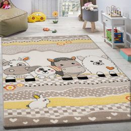 Paco Home Kinderteppich »Diamond 639« rechteckig 18 mm Höhe Kurzflor, 3D-Design, Motiv Bauernhof-Tiere, Kinderzimmer beige Obermaterial: 100%...