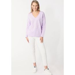 Zwillingsherz Damen Sweatshirt, ausgefranster V-Ausschnitt, Vintage Look, Langarm lila S/M
