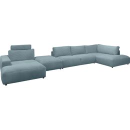 Wohnlandschaft Musterring "Lucia U-Form", blau (petrol), B:504cm H:81cm T:204cm, Sofas, Wohnlandschaft, Cord-Bezug, inklusive Kopfst&uuml;tze, Gesamtbreite 524 cm