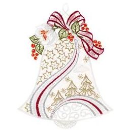 Fensterbild "Weihnachtsglocke" Gr. 1, rot (ecru, goldfarben, rot), B:20cm H:27cm, Polyester, W. REUTER & SOHN - PLAUENER SPITZE, Fensterbilder, Made in Germany
