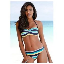 Bandeau-Bikini Venice Beach, Damen, Gr. 40, Cup C, bunt (marine, gelb, gestreift), Polyamid, gestreift, Bikini-Sets, mit Streifen