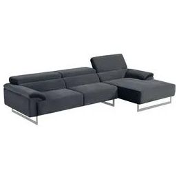Ecksofa Egoitaliano "Malika, edel und bequem, Designsofa mit hochwertigen Bezügen, L-Form", grau (charcoal), B:287cm H:94cm T:165cm, Sofas, mit Recamiere, inkl. Kopfteilverstellung und chromfarbenen Metallfüßen