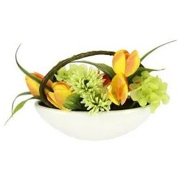 Gestecke my home "Tulpe, Calla, Hortensie, Gerbera", gelb (gelb, orange), B:23cm H:16cm L:10cm, Kunstpflanzen, In Schale, Kunstblume, Seidenblume