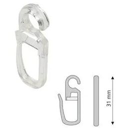 Faltenclip Liedeco, transparent, H:3,1cm, Kunststoff, Gardinenbefestigungen, Faltenlegehaken, für Gardinenringe