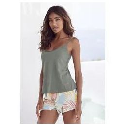 Shorty Vivance DREAMS, Damen, Gr. 36/38, grün (khaki, gemustert), Single Jersey, Obermaterial: 50% Baumwolle, 50% Viskose, gemustert, casual, bequem kurz, Rundhals, Homewear-Sets, mit floralem Druck