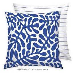 Kissenhülle Tom Tailor HOME "new bedroom, ORGANIC LEAVES, 40x40cm oder 40x80cm", blau (cobalt), B:40cm L:40cm, Renforcé, Obermaterial: 100% Baumwolle, Kissenbezüge, mit farbigem Markenreißverschluss
