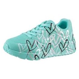 Sneaker Skechers "UNO LITE-METALLIC LOVE", Kinder, Gr. 30, bunt (türkis, multi), Lederimitat, kontrastfarbene Details, Schuhe, Keil,-Schnürschuh, Skech-Air Funktion, Größenschablone zum Download
